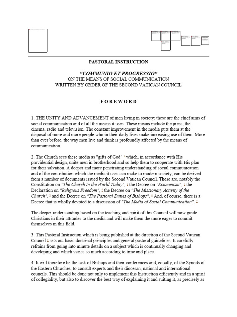 Communio Et Progressio (May 23, 1971) | PDF | Catholic Church | Eucharist