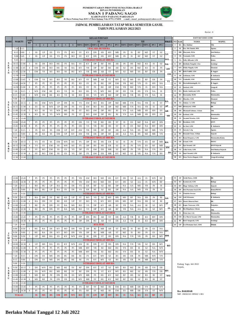 Jadwal Tatap Muka - Ok | PDF