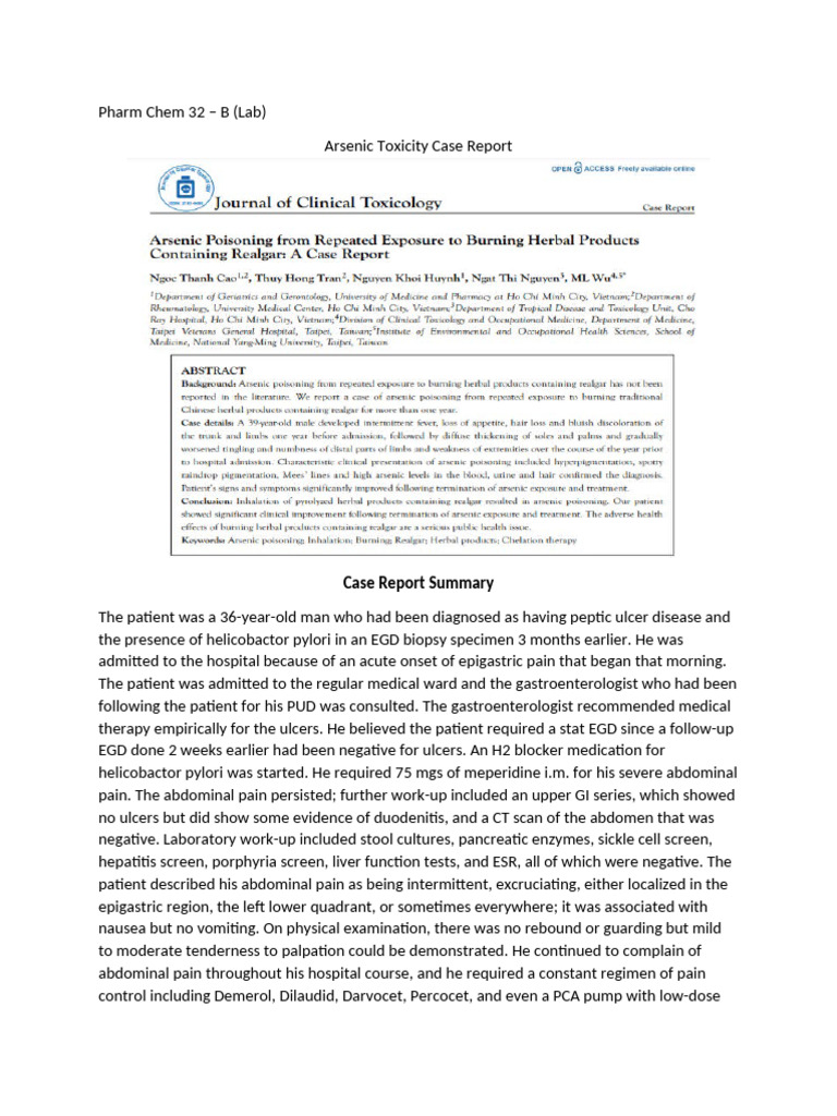 TOXI LAB ASSIGNMENT | PDF | Gastroenterology | Pain