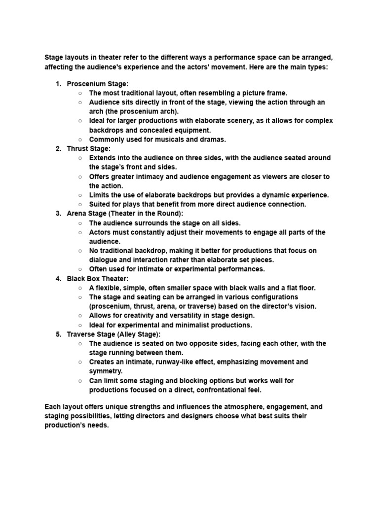 Types of Theater Stage Layouts Explained | PDF | Foreign Language Studies