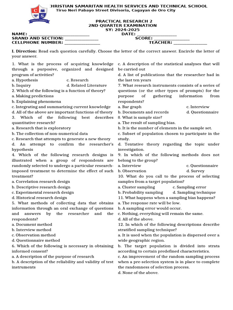 Practical Research 2: 2nd Quarter Exam | PDF | Sampling (Statistics ...