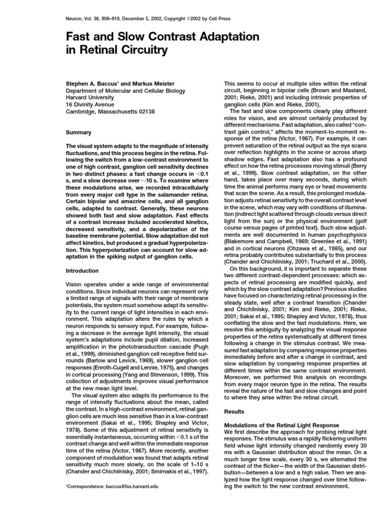 Fast and Slow Contrast Adaptation in Retinal Circuitry - 2002 ...