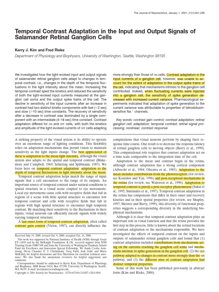 Temporal Contrast Adaptation in The Input and Output Signals of ...