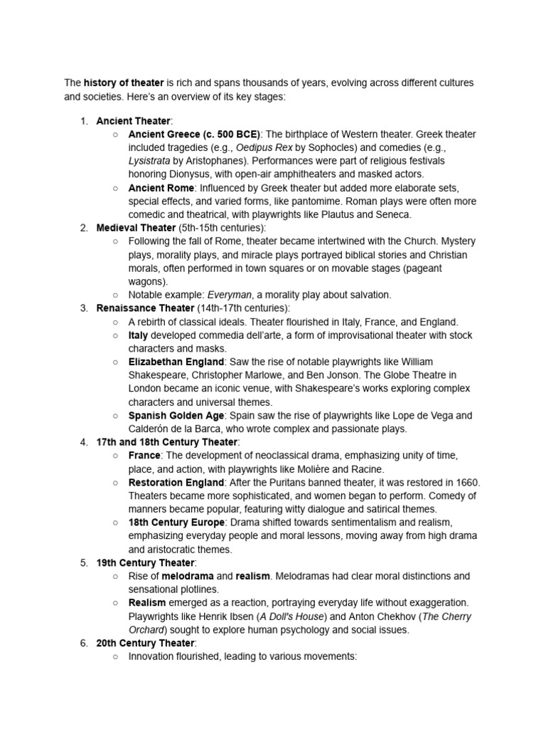 Theater History and Evolution | PDF | Theatre | Playwright