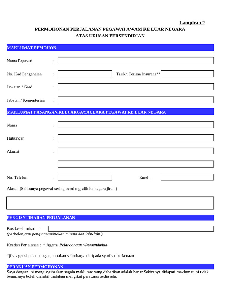 Lampiran 2 Borang - Permohonan - Ke - Luar - Negara 2024 | PDF