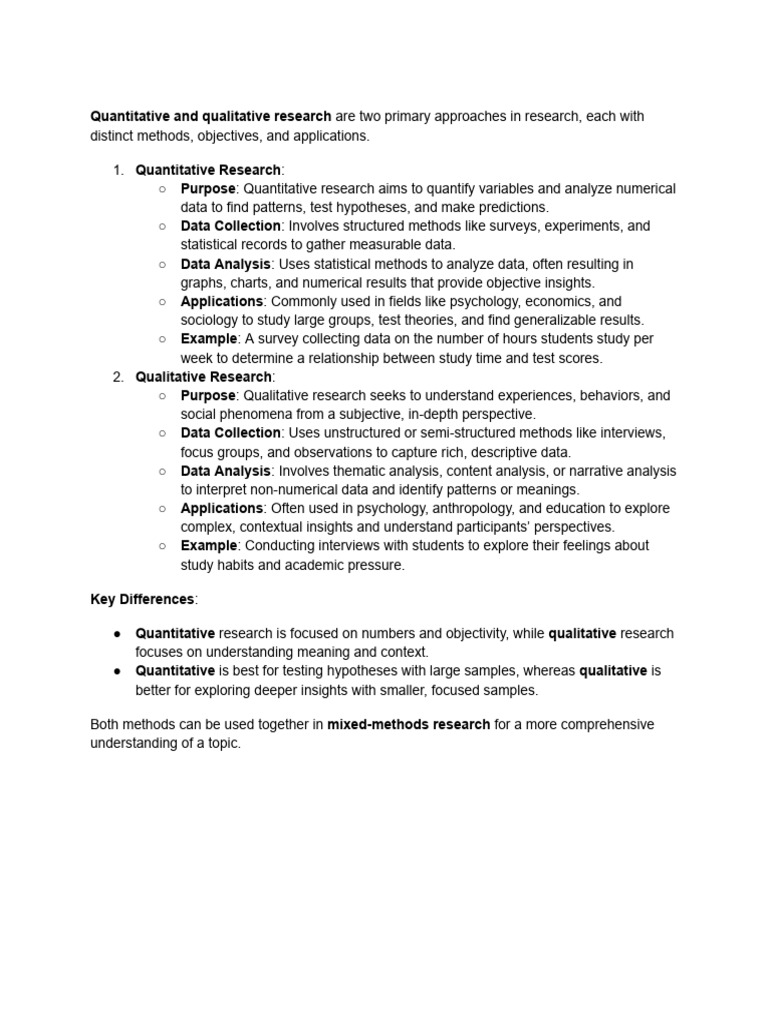 Quantitative VS Qualitative Research Notes | PDF | Self-Improvement