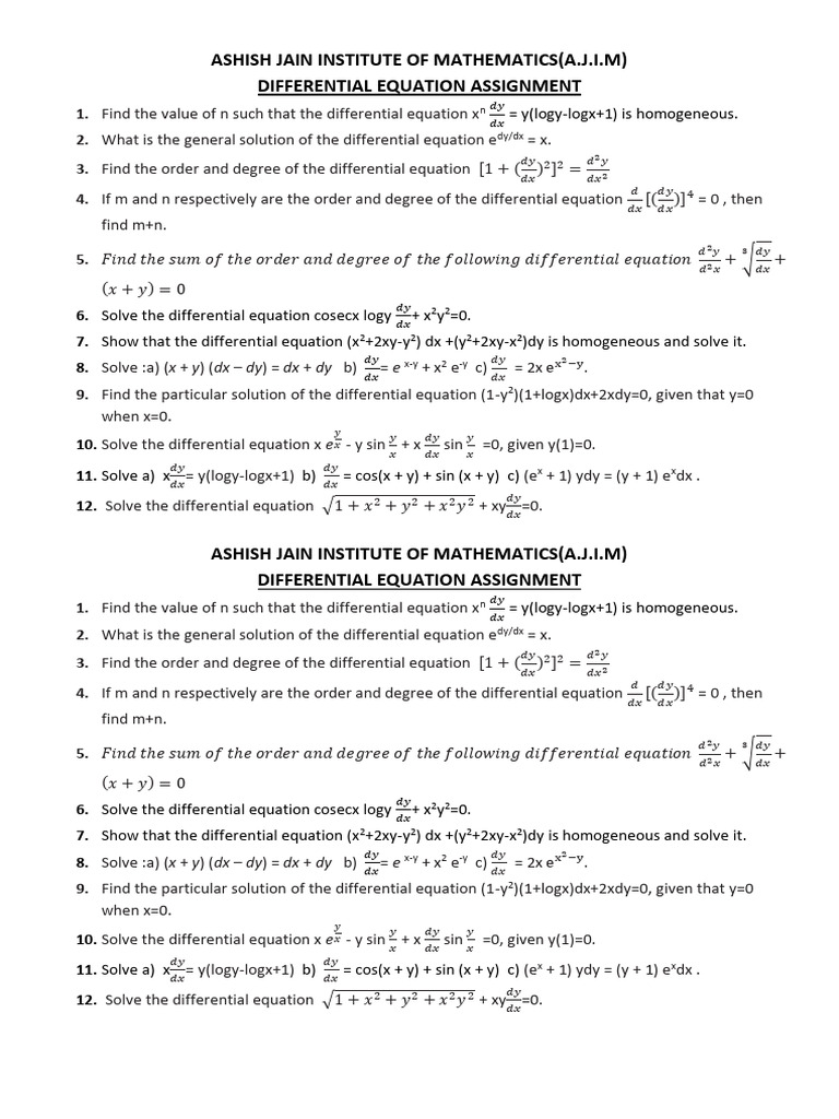 Differential Equation Assignment | PDF | Equations | Differential Equations