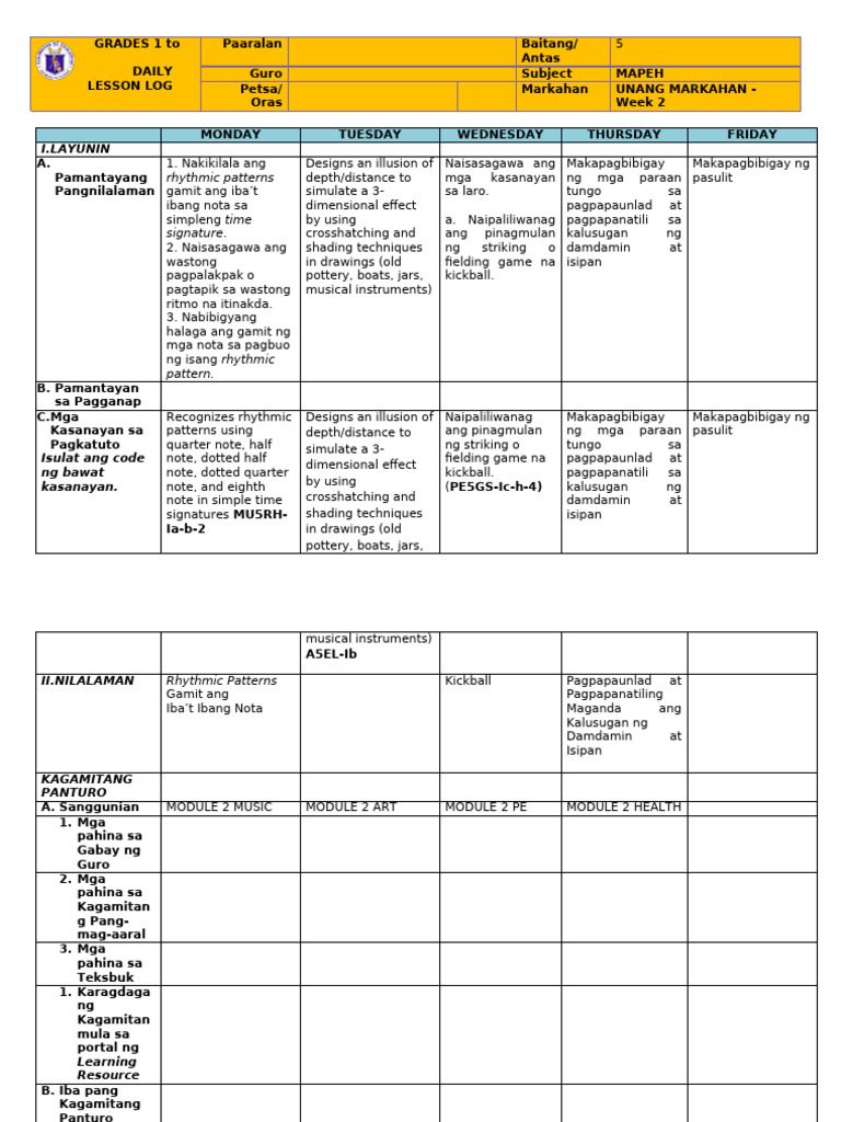 DLL 5 Week 2 Mapeh | PDF