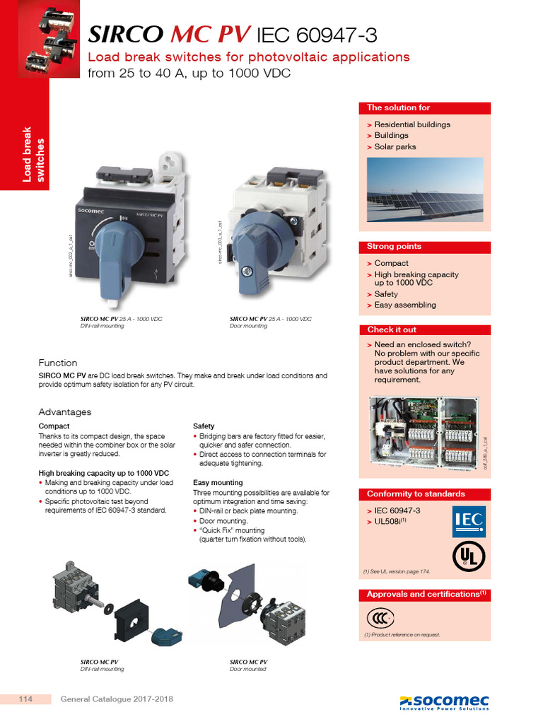 Sirco MC PV Ul508i Load Break Switches | PDF | Switch | Photovoltaics