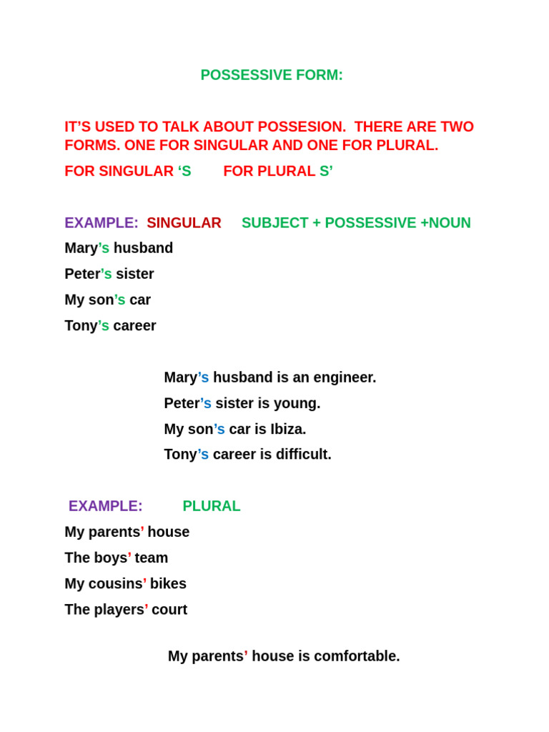 Possessive Form | PDF
