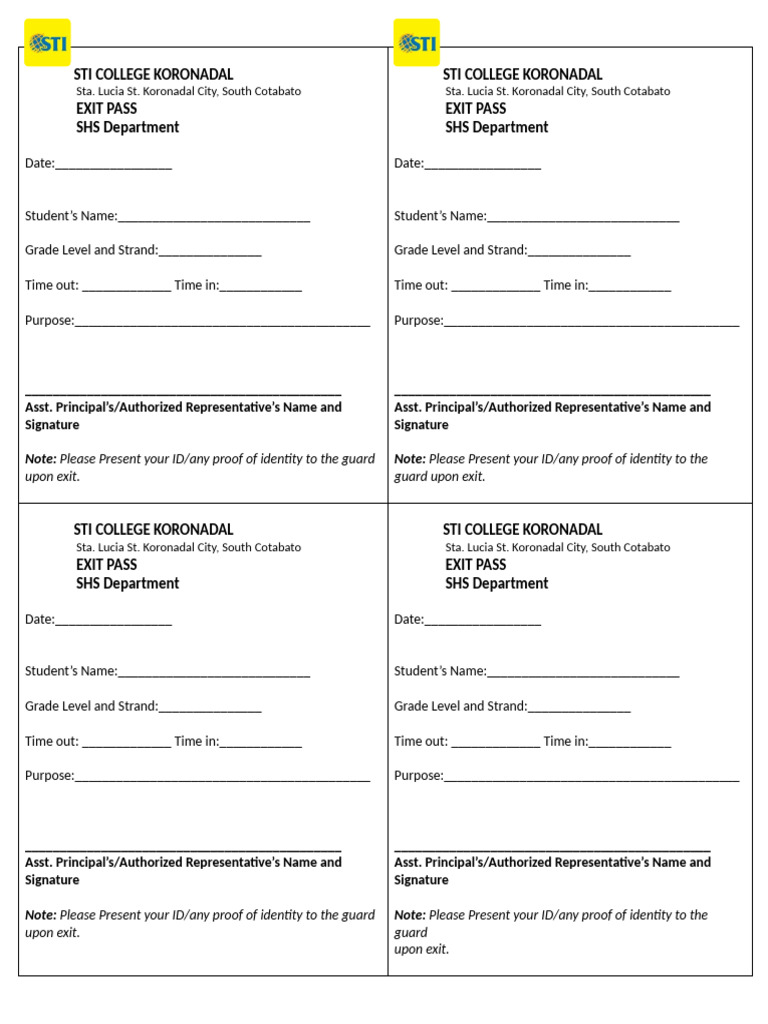 STI College Koronadal Exit Pass Form | PDF | Authentication ...