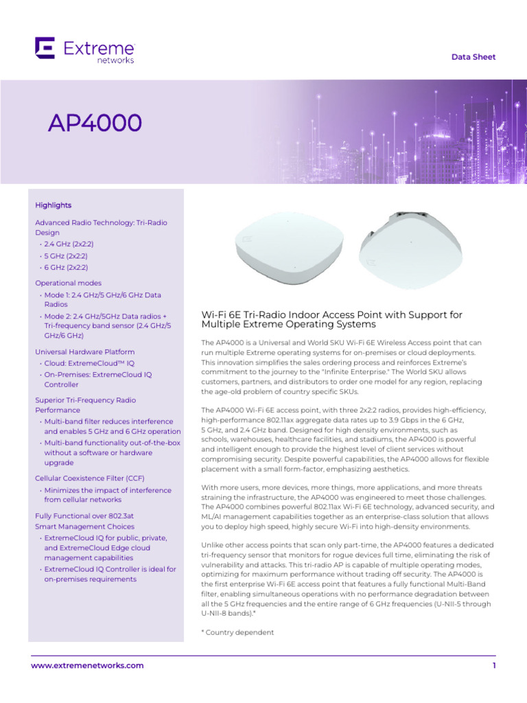 AP4000 DS AP4000 1 en-US Extreme Datasheet | PDF | Wi Fi | Ieee 802.11