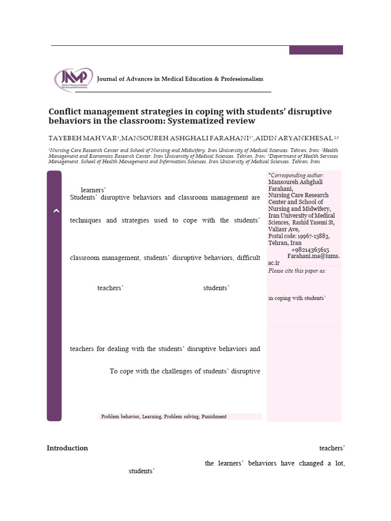 Conflict Management Strategies in Coping With Disruptive Students | PDF ...