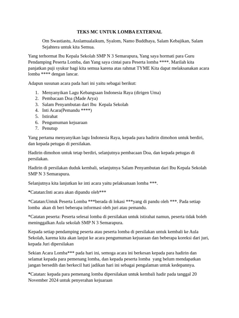 Teks MC Untuk Lomba External 2 | PDF