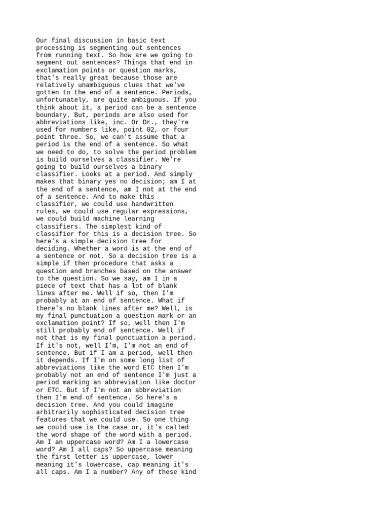 Sentence Segmentation with Decision Trees | PDF | Letter Case ...