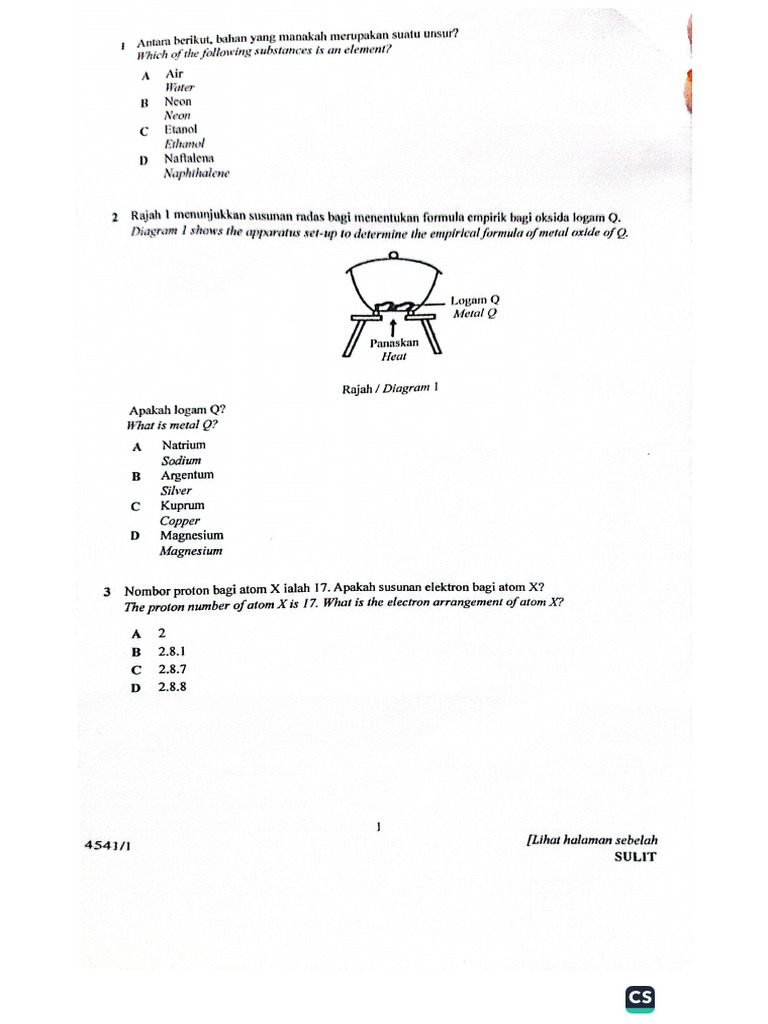 Trial K1 Kimia SPM 2024 - Pontian | PDF