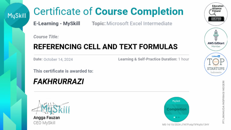 ZI - SRA - XLS - My Skill Intermediate Referencing Cell & Text Formulas | PDF