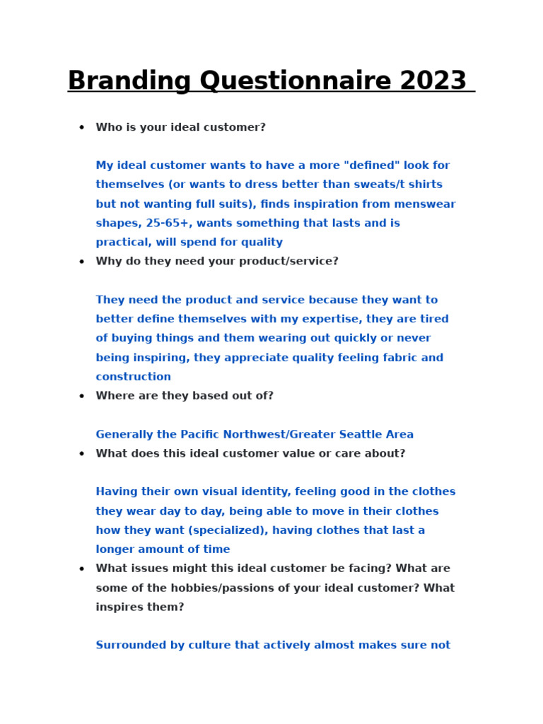 2023 Branding Questionnaire Insights | PDF | Fashion | Clothing
