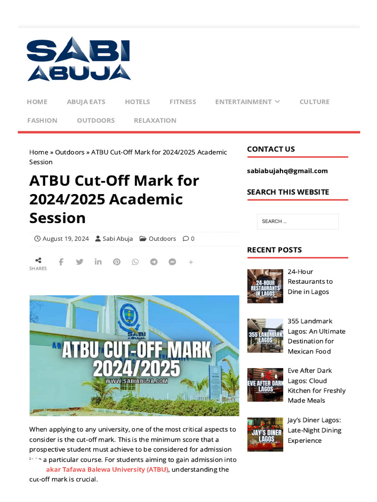 ATBU Cut-Off Mark For 2024 - 2025 Academic Session - SabiAbuja | PDF ...