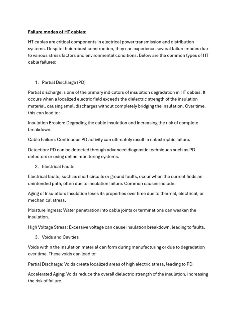 Failure Modes of HT Cables. | PDF | Insulator (Electricity ...