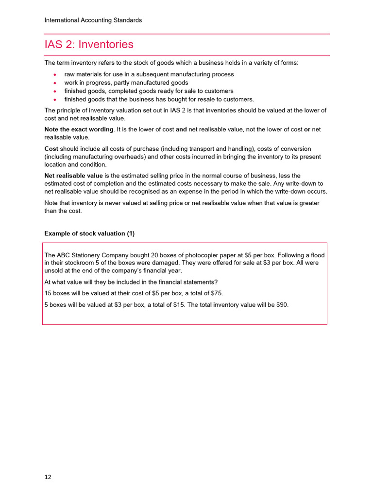 IAS 2: Inventories: Note The Exact Wording and or Cost | PDF ...