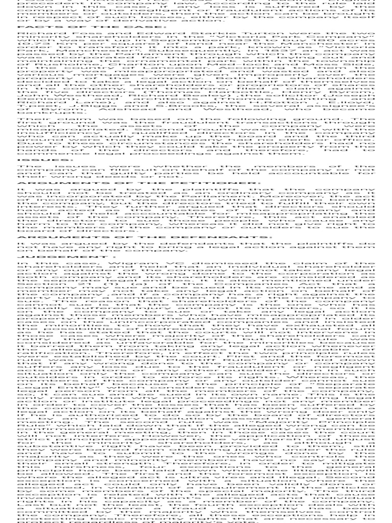 Case Summary Foss vs. Harbottle, 1843 | PDF | Lawsuit | Common Law
