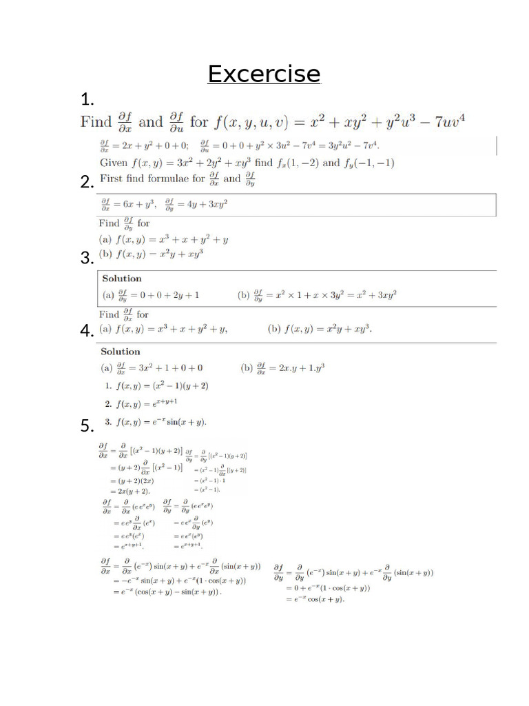 Excercise Partial Differentiation | PDF