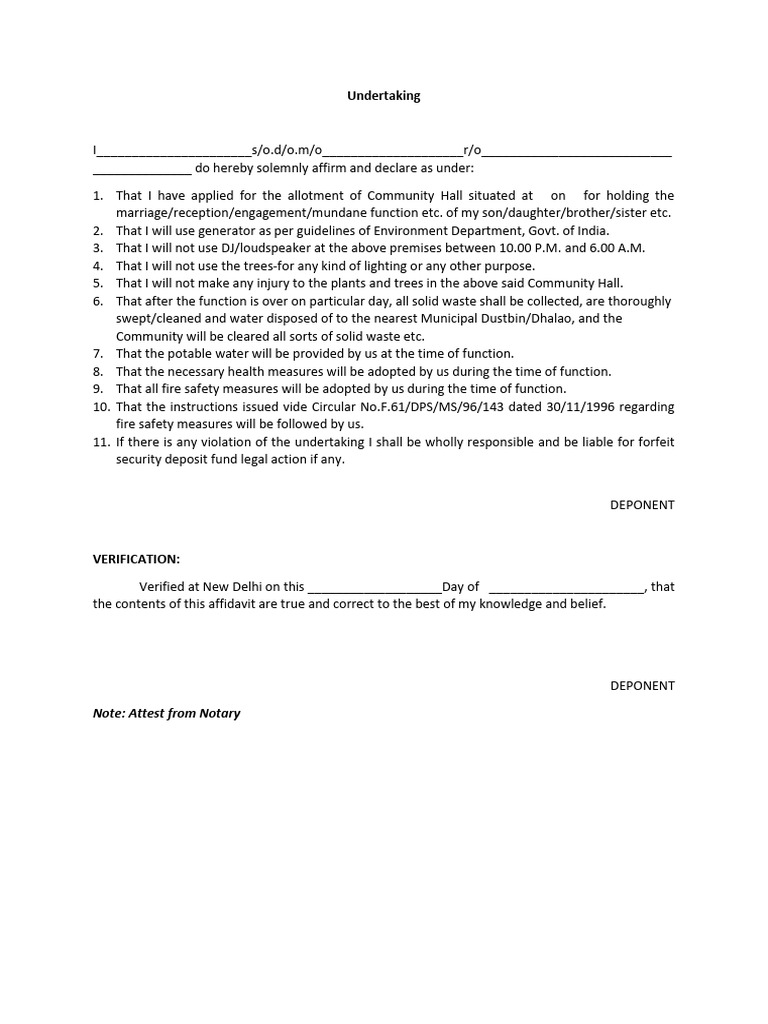 Community Hall Usage Undertaking Form | PDF