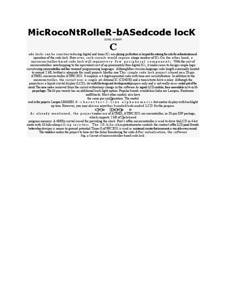 Microcontroller-Basedcode Lock: C R U S R P N | PDF | Microcontroller ...