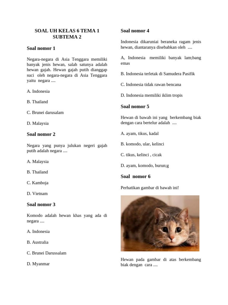 Soal Uh Kelas 6 Tema 1 Subtema 2 Tanpa Jawaban | PDF