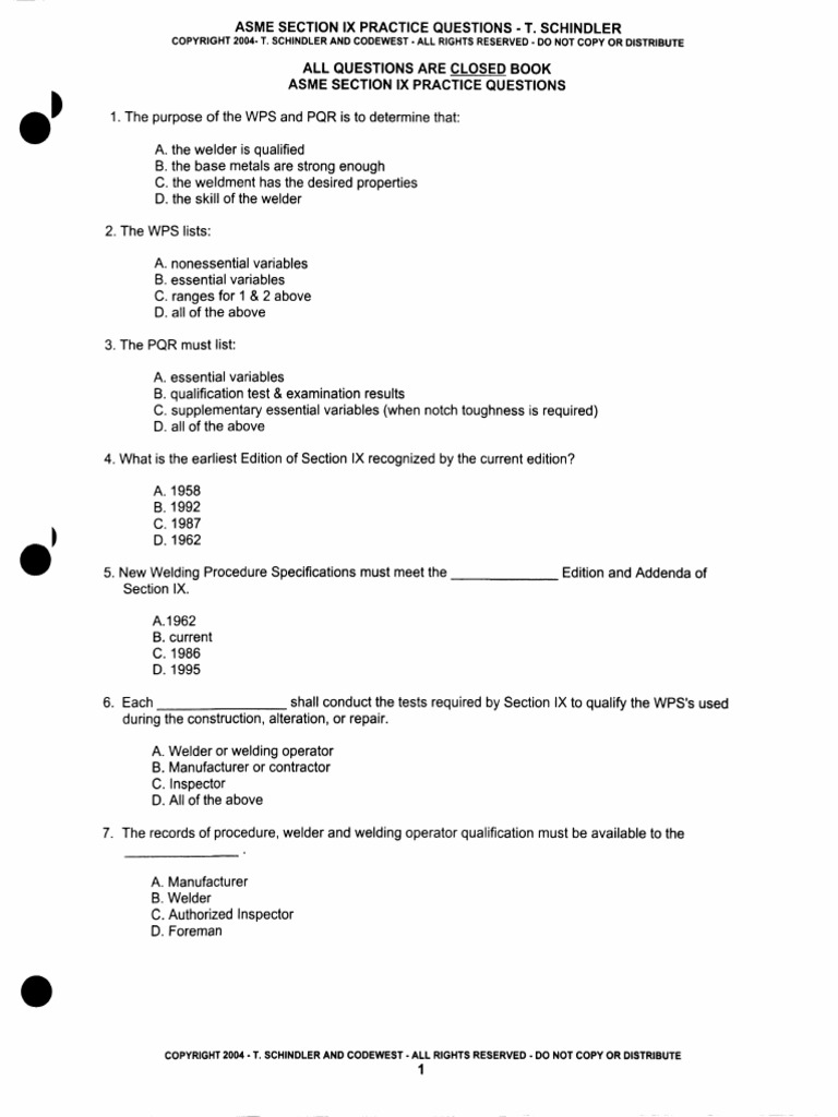 ASME IX Questions PT 1 | PDF