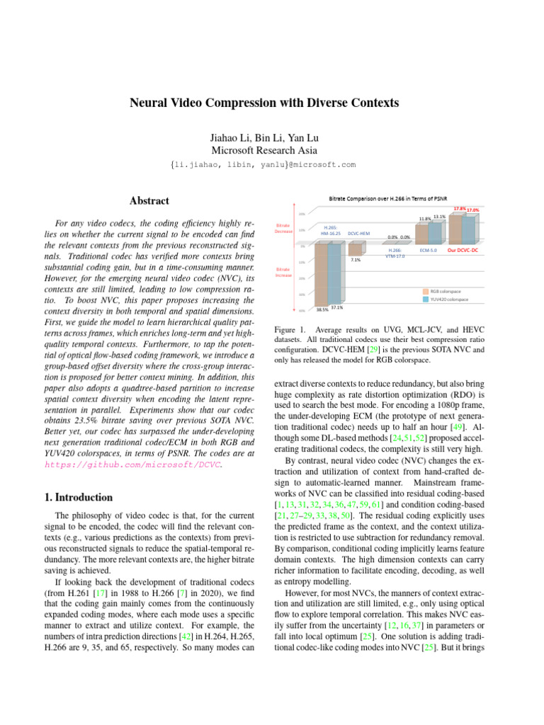 Neural Video Compression With Diverse Contexts | PDF | Data Compression | Codec