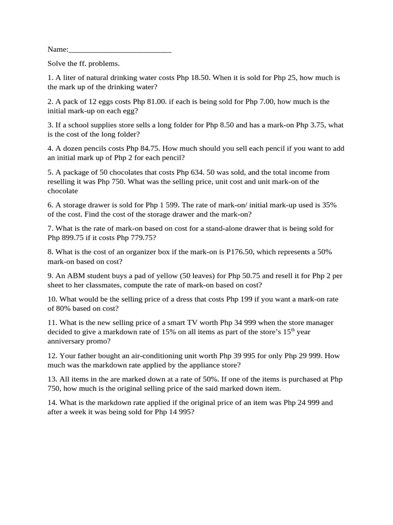 Business Math Quiz | PDF | Wellness