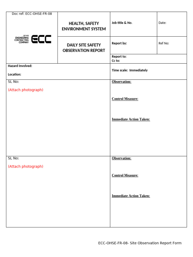 ECC OHSE FR 08 Site Observation Report Form | PDF | Computers ...