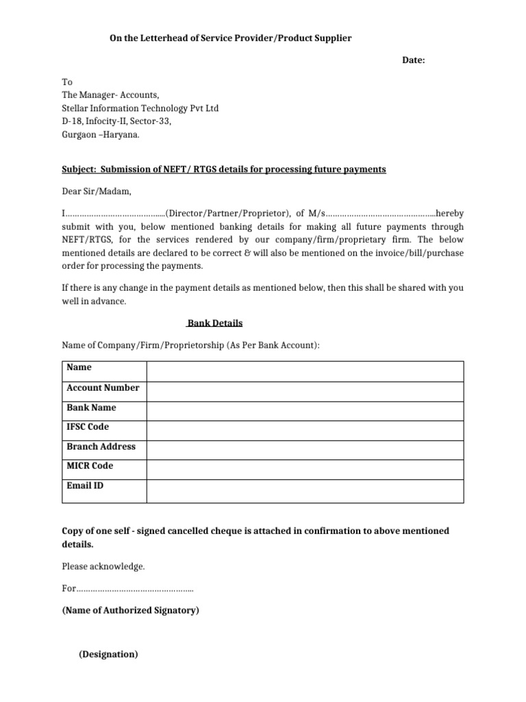 NEFT/RTGS Payment Details Submission | PDF