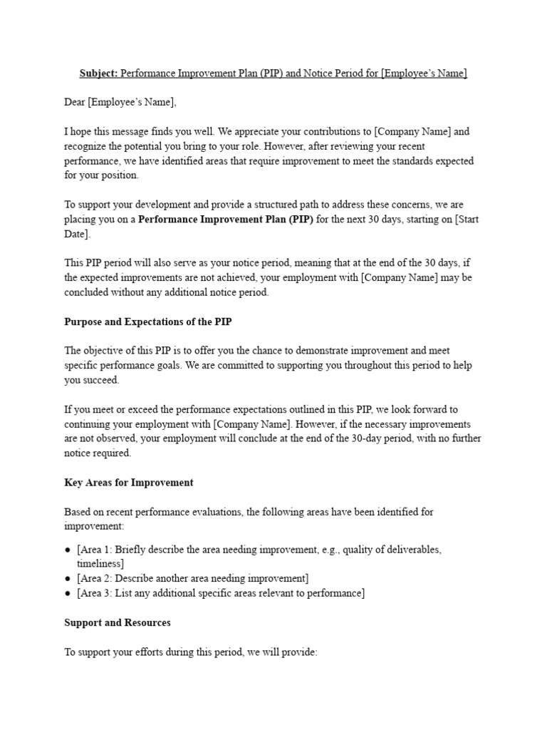 PIP Draft Email | PDF | Goal | Employment