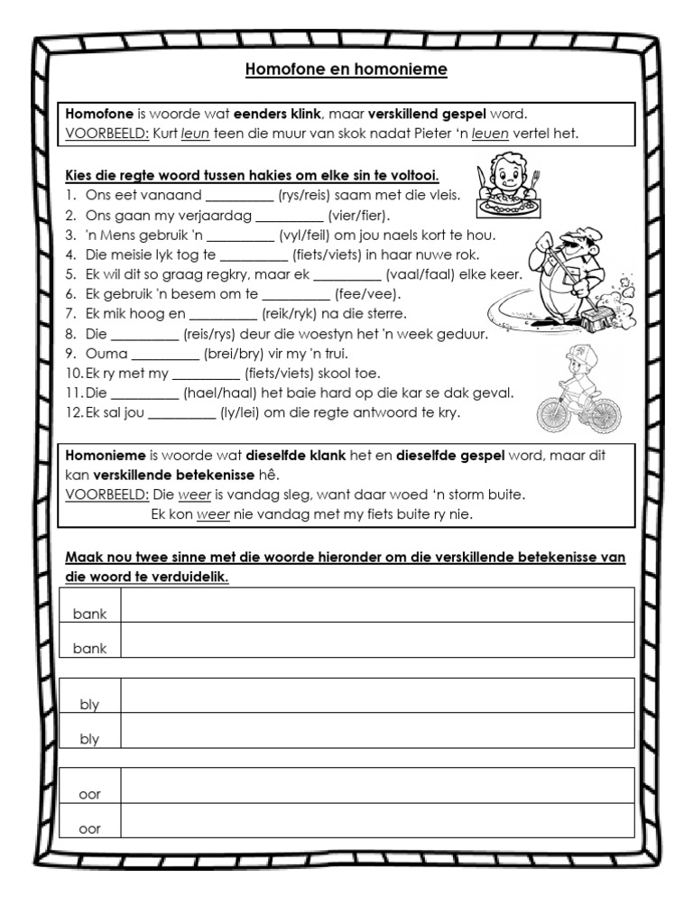 5 3 Homofone en Homonieme Werkvel Donderdag 23 April | PDF