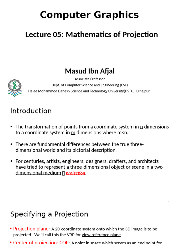 Lecture 5 Projection | PDF | Geometry | Science
