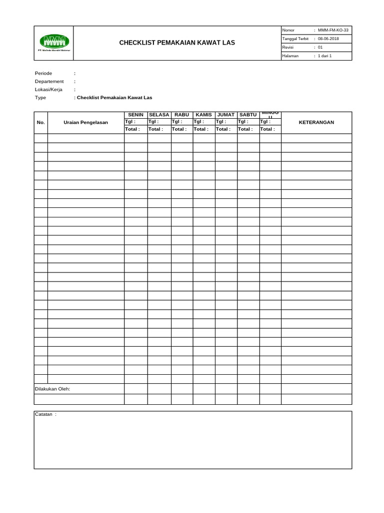 MMM-FM-KO-33 - 01 (Form Checklist Pemakaian Kawat Las) | PDF