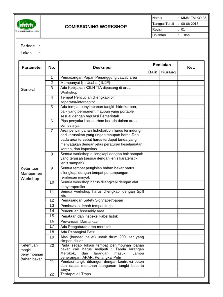 MMM FM KO 35 - 01 (Form Comissioning Workshop) | PDF