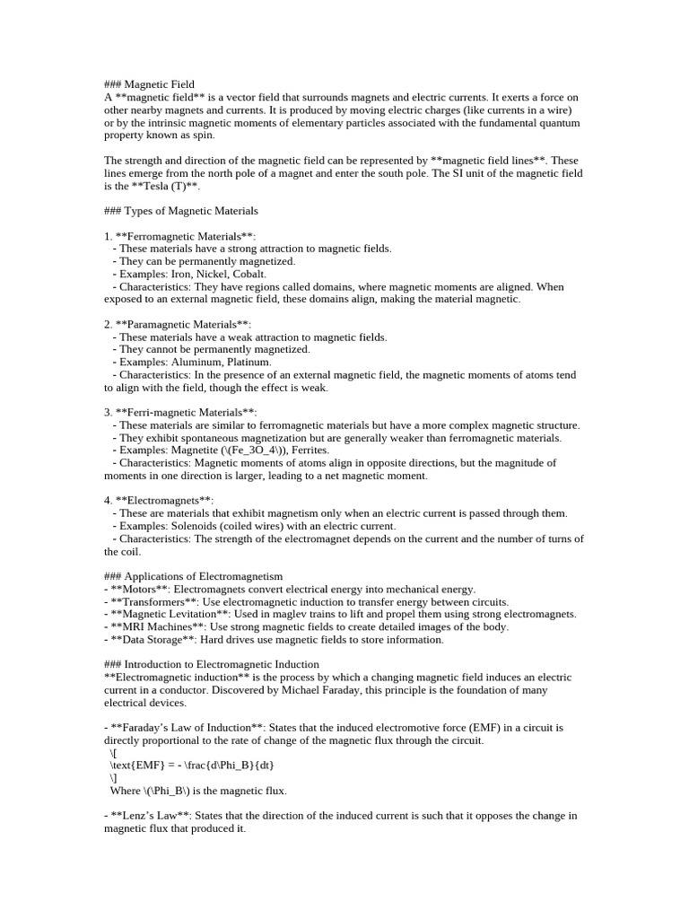 Magnetic Field Pdf Electromagnetic Induction Magnetism