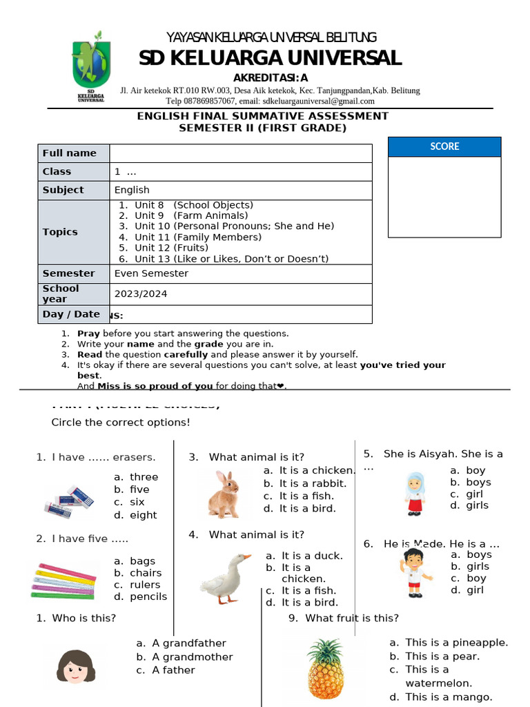 First Grade English Assessment Guide | PDF | Tests | Evaluation Methods