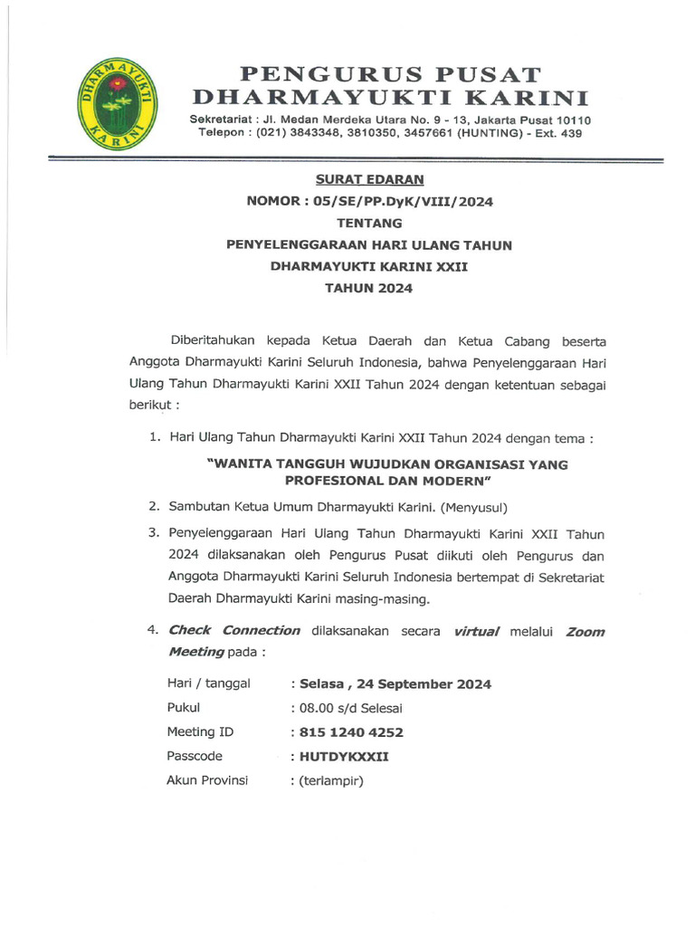 Se No.5 Penyelenggaraan Hut Dyk Xxii TH 2024 | PDF