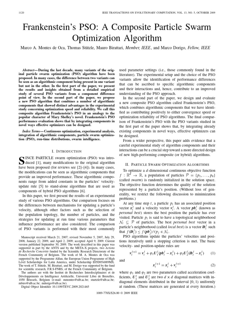 Frankensteins PSO A Composite Particle Swarm Optimization Algorithm | PDF | Applied Mathematics ...