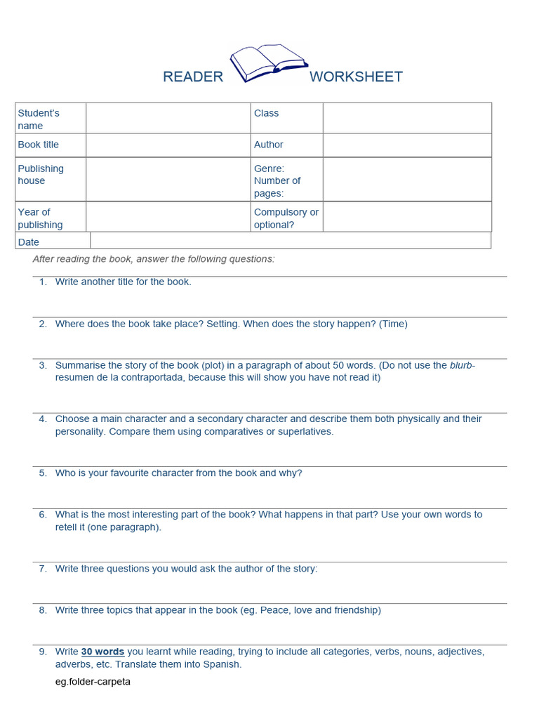 Reader Worksheet | PDF | General Fiction