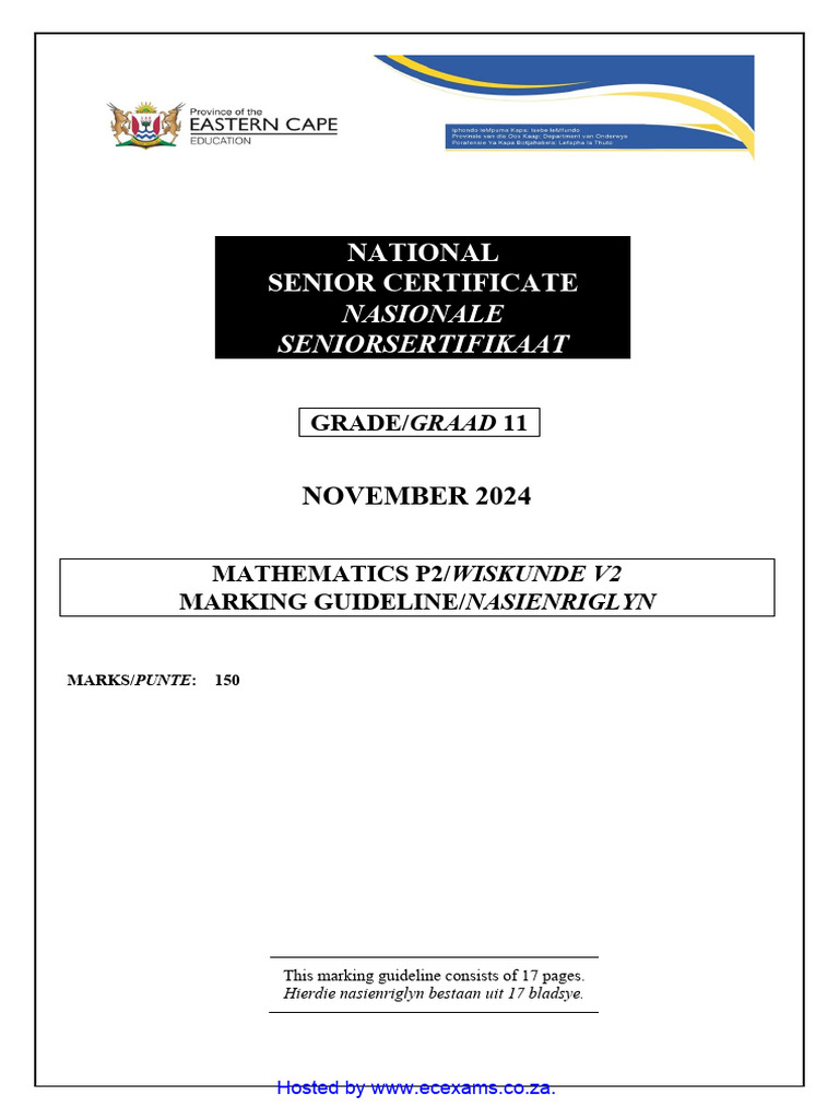 MATHS P2 GRADE 11 NOV 2024 ENG - AFR MARKING GUIDELINE - Watermark ...