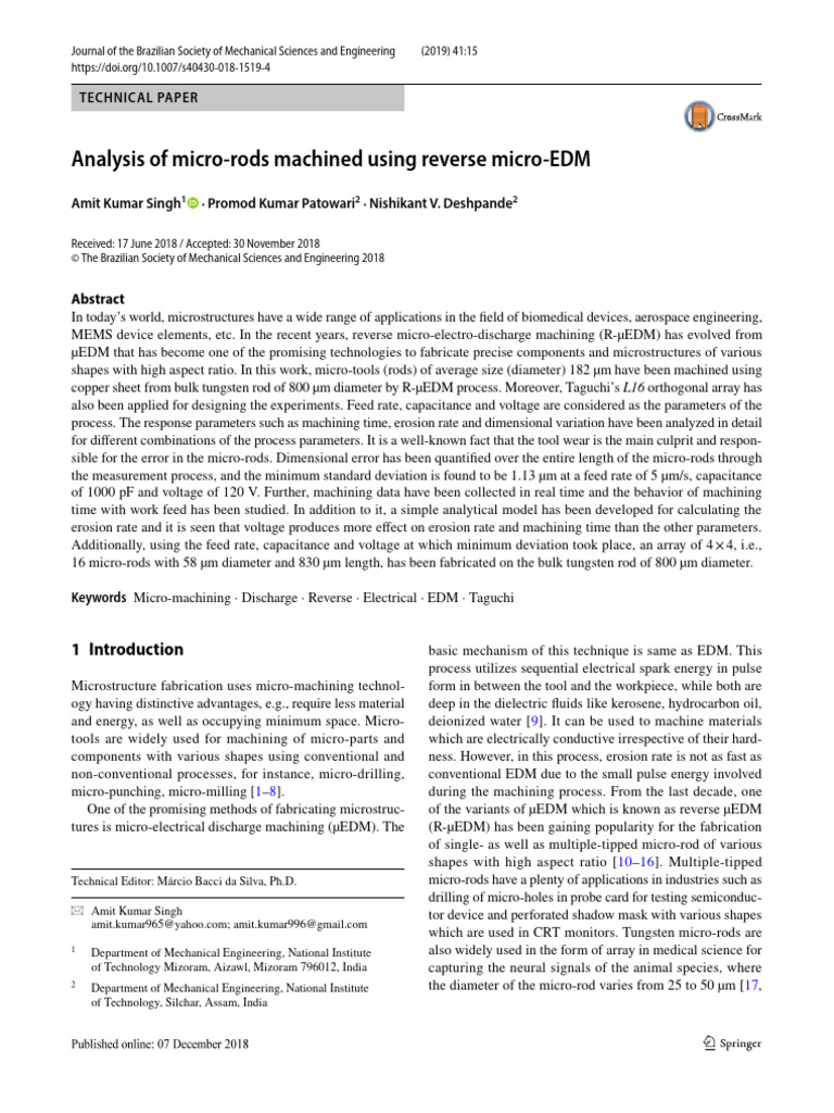 Analysis of micro‑rods machined using reverse micro‑EDM | PDF ...