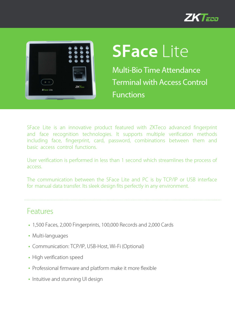 SFace Lite | PDF | Access Control | Usb