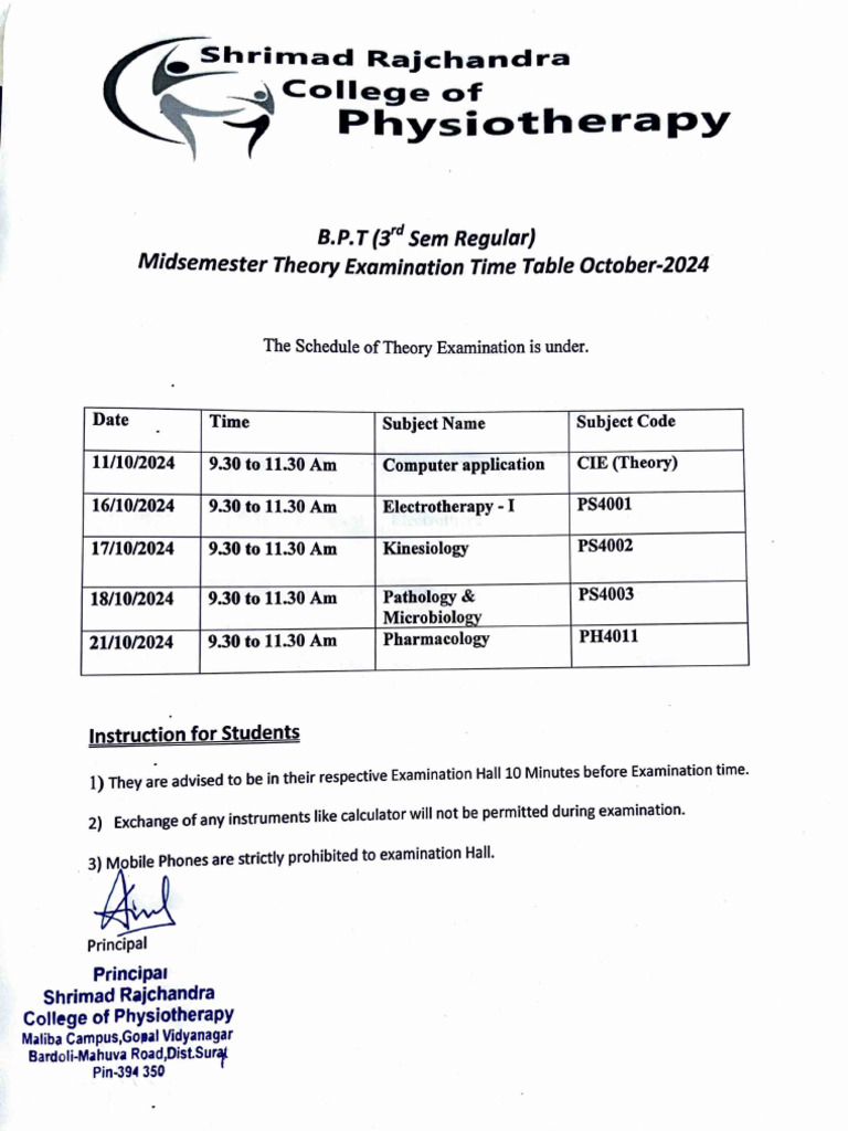 3rd Sem BPT Timetable | PDF | Science & Mathematics