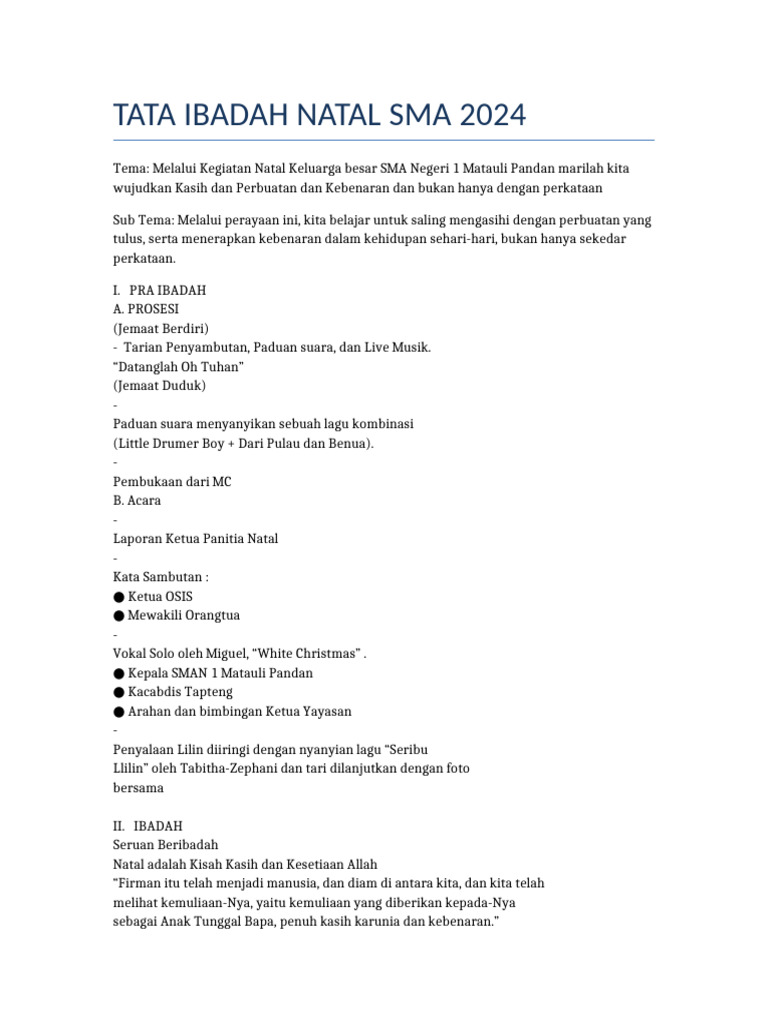 Tata Ibadah Natal 2024 SMA Matauli Pandan Revised | PDF